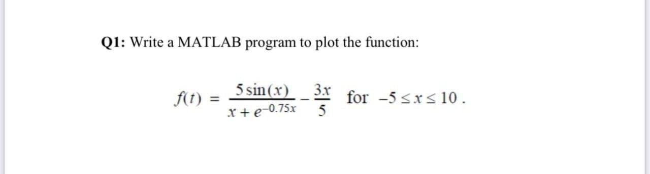 Solved Q1: Write a MATLAB program to plot the function: 5 | Chegg.com