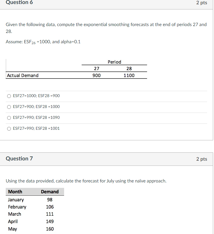 Given the following data, compute the exponential | Chegg.com