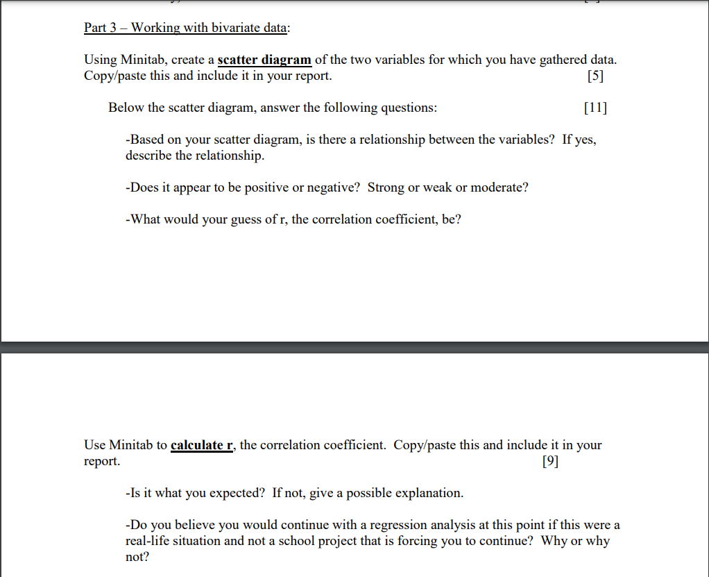 MTH 160 - Statistics: Minitab Project #1 Part 1 - | Chegg.com