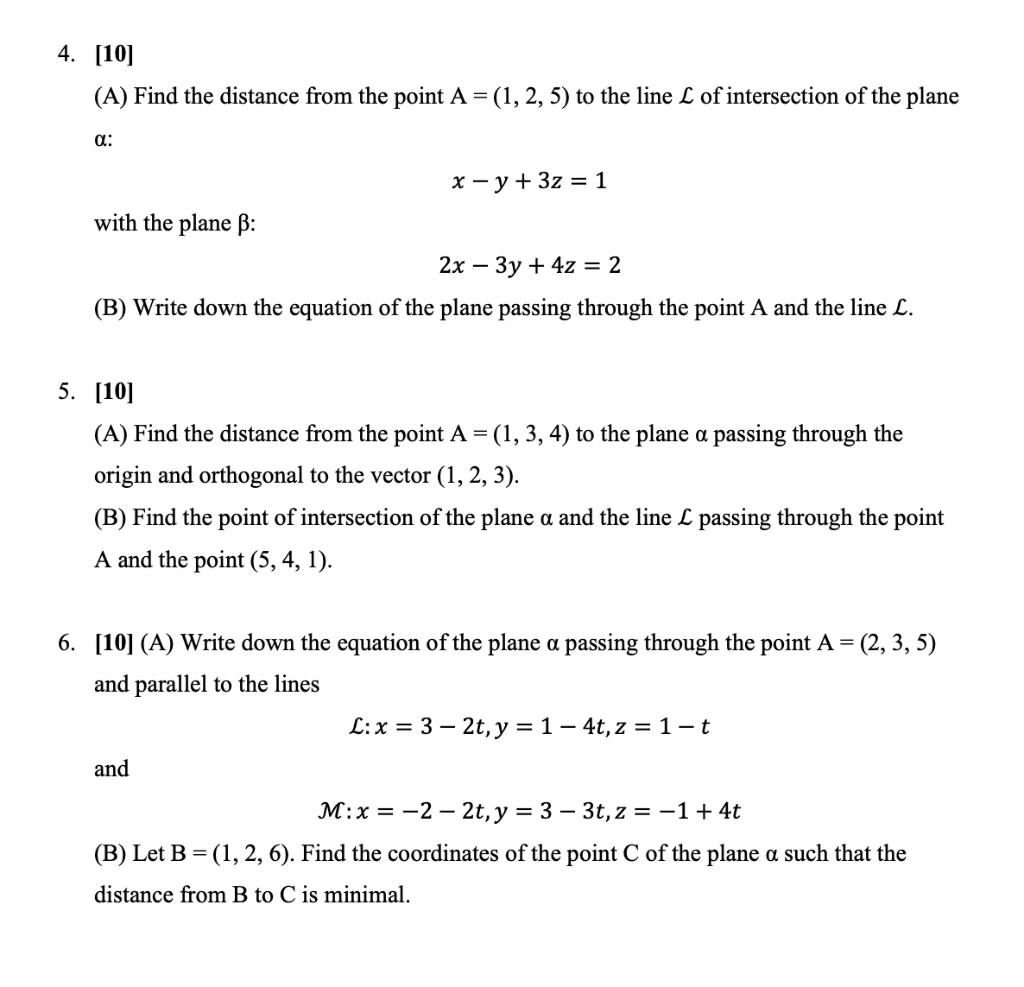 Solved 4. [10] (A) Find the distance from the point A = (1, | Chegg.com