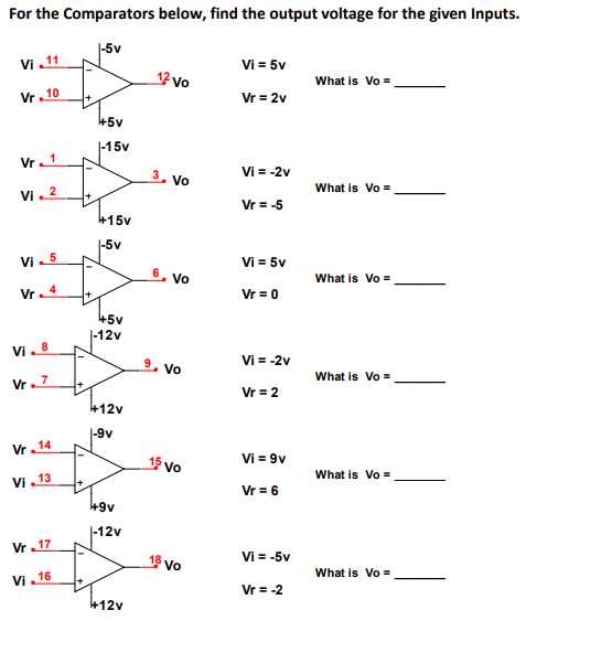 Solved For the Comparators below, find the output voltage | Chegg.com