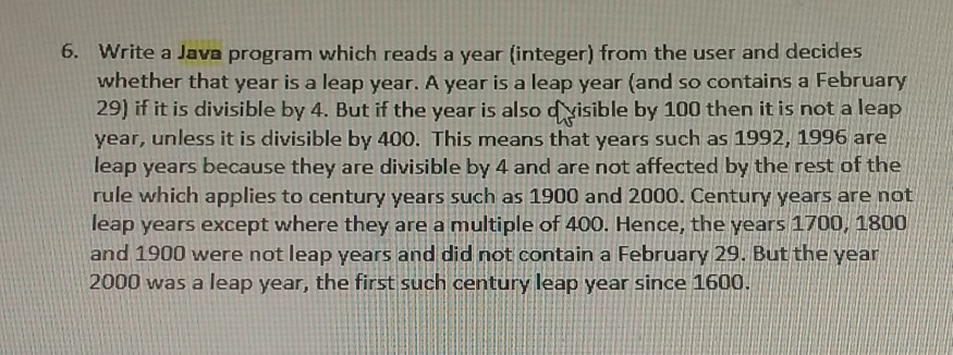 Solved Write a Java program which reads a year (integer) | Chegg.com