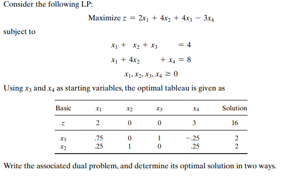 Solved Consider the following LP: Maximize z = 2x1 + 4x2 + | Chegg.com