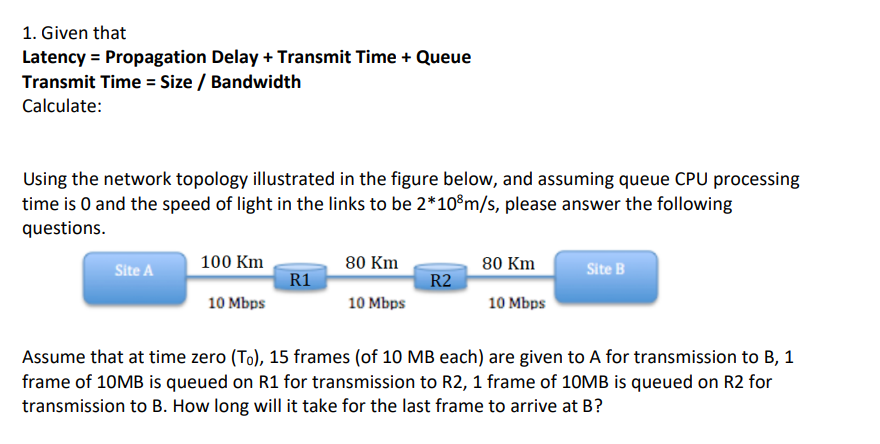 Solved 1. Given that Latency = Propagation Delay + Transmit | Chegg.com