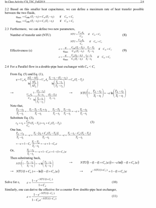 Solved Problems for double-pipe heat exchangers 1. In | Chegg.com