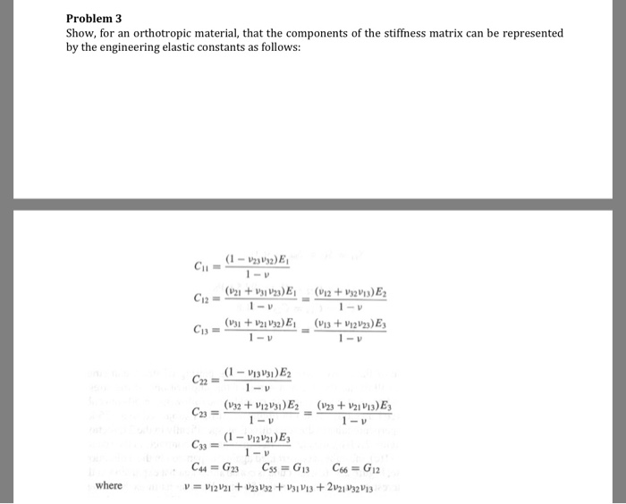 Solved Problem 3 Show, for an orthotropic material, that the | Chegg.com