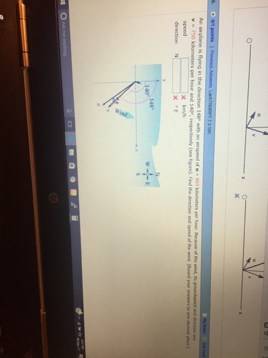 Solved An airplane is flying in the direction 148 degree | Chegg.com