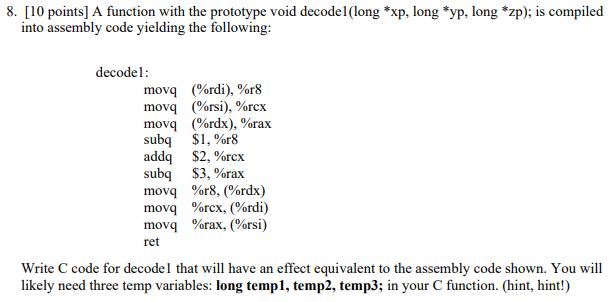8. [10 points] A function with the prototype void | Chegg.com