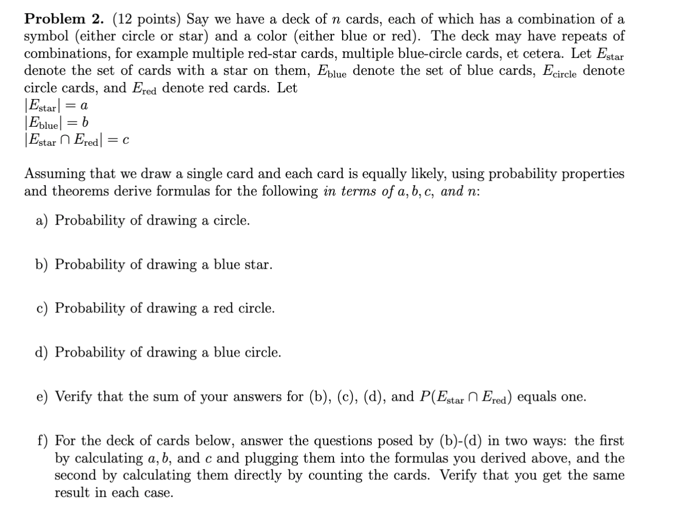 Problem 2. (12 points) Say we have a deck of n cards, | Chegg.com