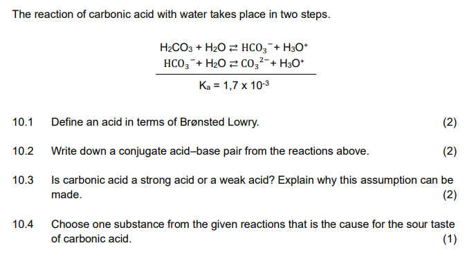 Solved The reaction of carbonic acid with water takes place | Chegg.com