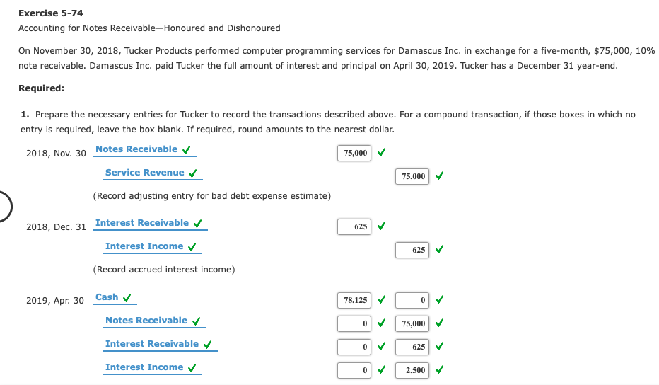 Solved Exercise 5-74 Accounting for Notes | Chegg.com