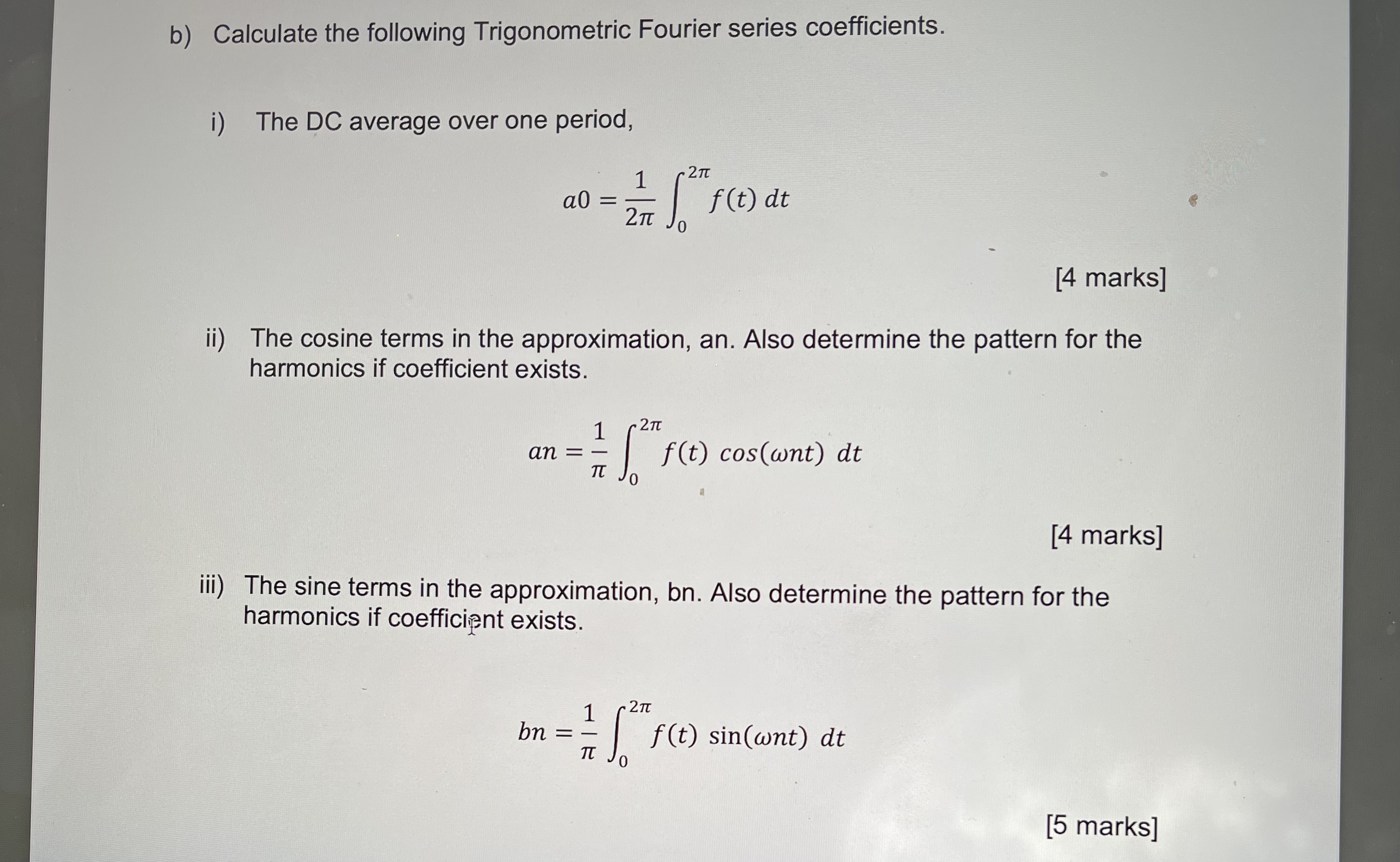Solved b) Calculate the following Trigonometric Fourier | Chegg.com