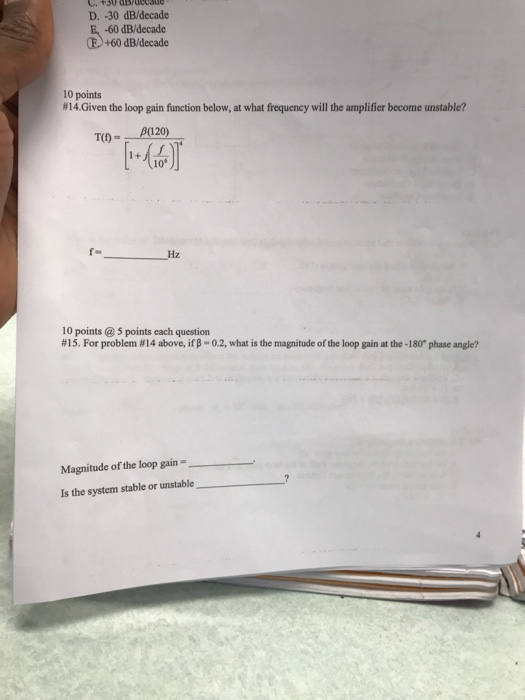 Solved D. -30 dB/decade -60 dB/decade +60 dB/decade 10 | Chegg.com
