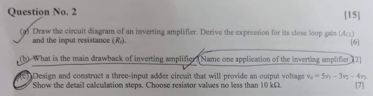 Solved (3) Draw the circuit diagram of an inverting | Chegg.com