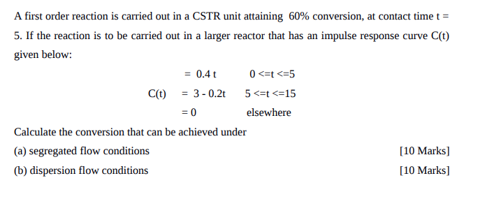 Solved A first order reaction is carried out in a CSTR unit | Chegg.com