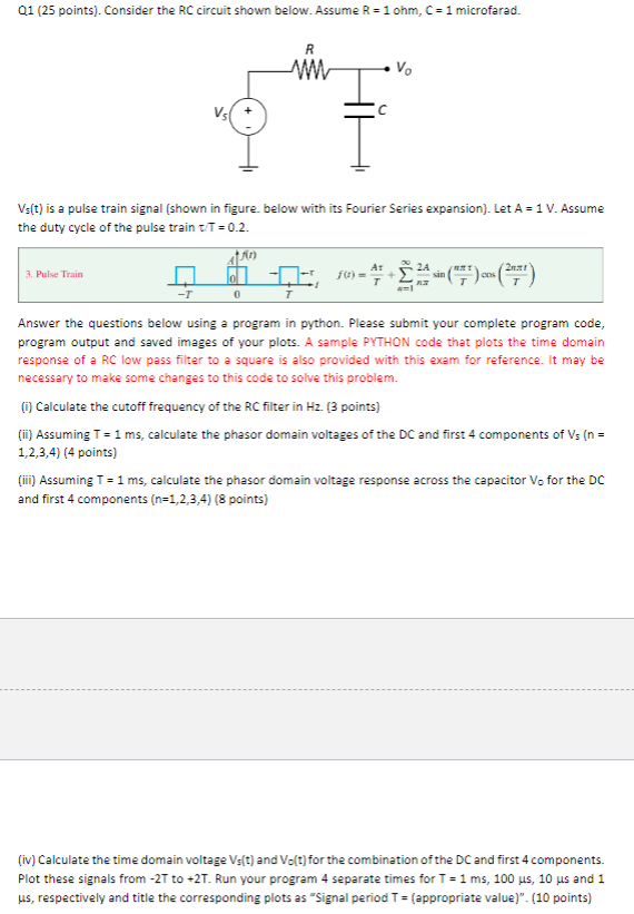 Q1 ( 25 points). Consider the RC circuit shown below. | Chegg.com