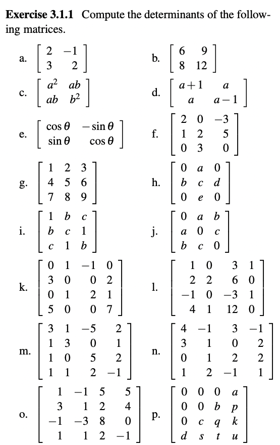 Solved Exercise 3.1.1 Compute the determinants of the | Chegg.com
