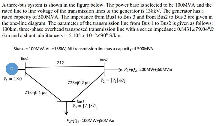 Solved A three-bus system is shown in the figure below. The | Chegg.com