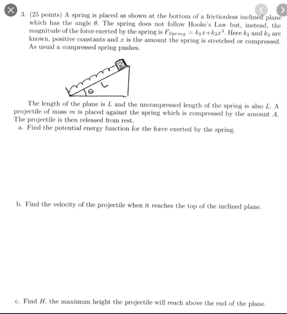 Solved 3. (25 points) A spring is placed as shown at the | Chegg.com