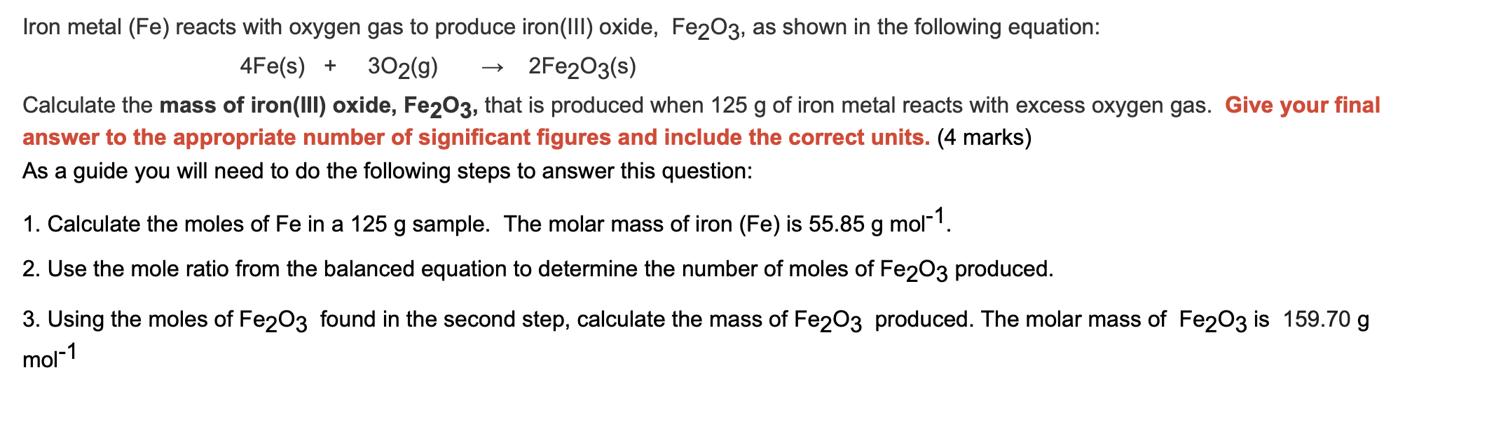 Solved Iron metal (Fe) reacts with oxygen gas to produce | Chegg.com