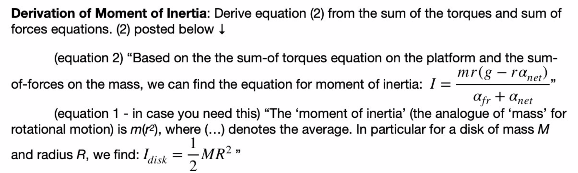Derive equation from the sum of torques and sum of | Chegg.com