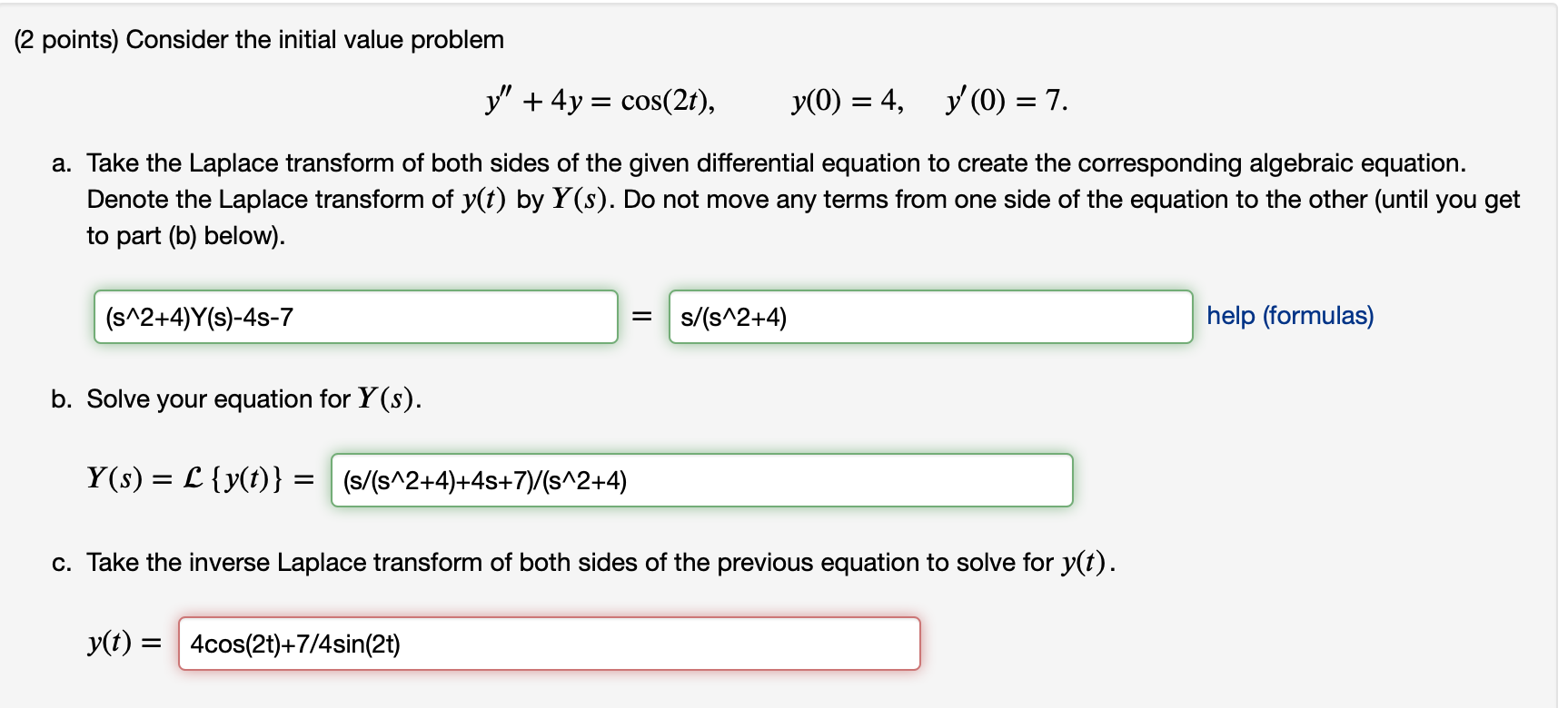 Solved (2 points) Consider the initial value problem y" + 4y | Chegg.com