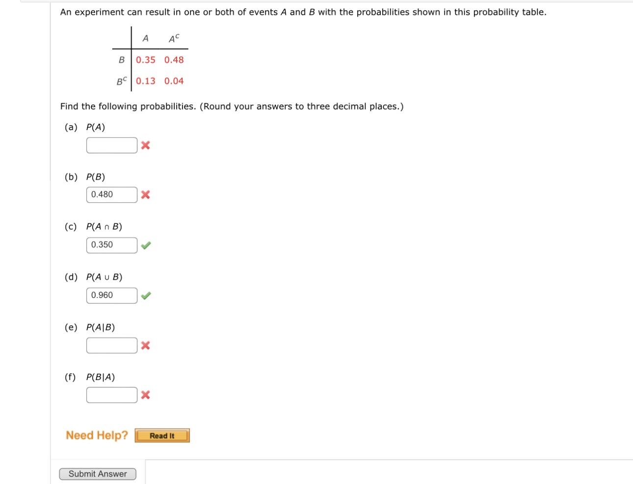 Solved An ﻿experiment can result in ﻿one or ﻿both of ﻿events | Chegg.com