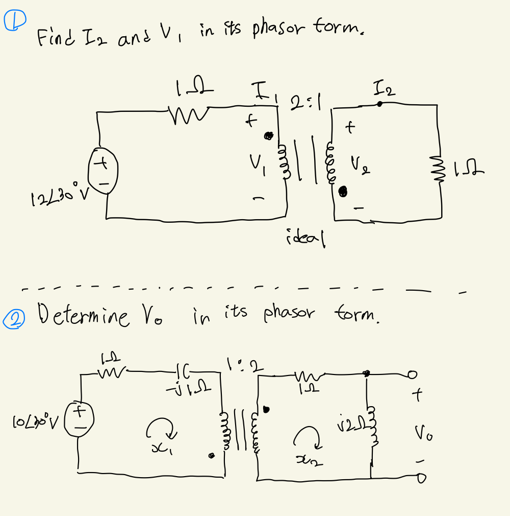 Solved Find I2 and V1 in its phasor form. 2) Determine V0 in | Chegg.com
