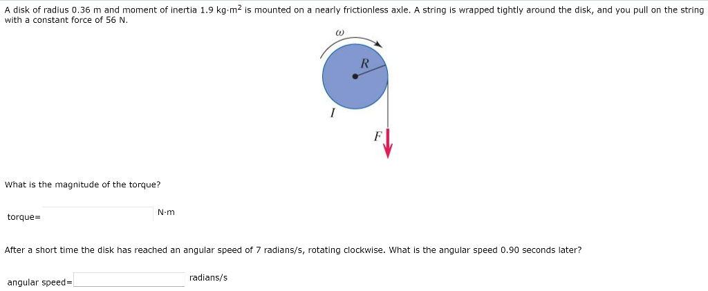 Solved A disk of radius 0.36 m and moment of inertia 1.9 | Chegg.com