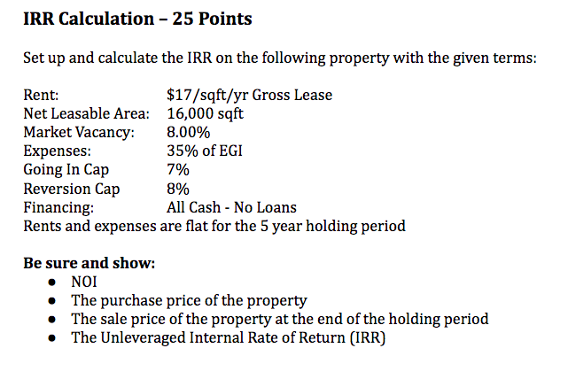 Solved IRR Calculation – 25 Points Set up and calculate the | Chegg.com
