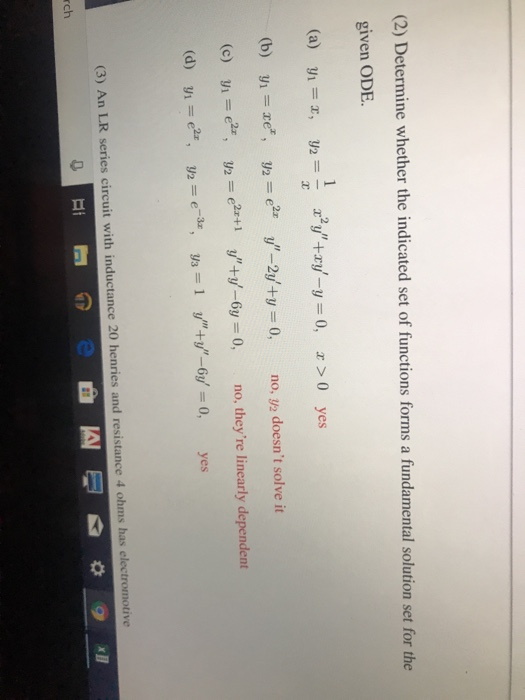 Solved (2) Determine whether the indicated set of functions | Chegg.com