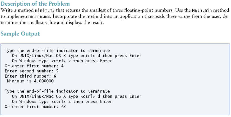 Solved Description of the Problem Write a method minimum3 | Chegg.com