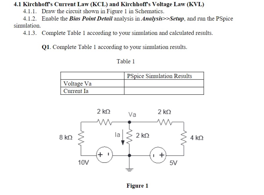 Solved 4.1 ﻿Kirchhoff's Current Law (KCL) ﻿and Kirchhoff's | Chegg.com