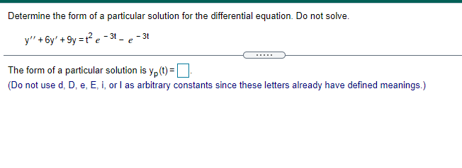 Solved Determine the form of a particular solution for the | Chegg.com
