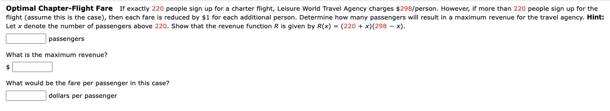 Solved Optimal Chapter-Flight Fare If exactly 220 people | Chegg.com