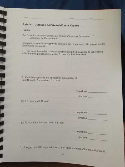 Solved Section Date Lab IV-Addition and Resolution of | Chegg.com