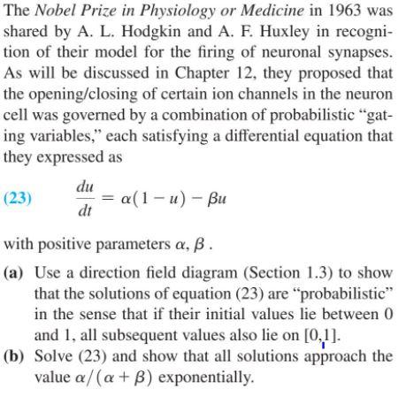 Solved The Nobel Prize in Physiology or Medicine in 1963 was | Chegg.com