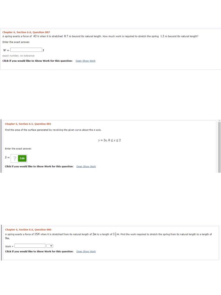 Solved Chapter 6, Section 6.6, Question 007 A spring exerts | Chegg.com