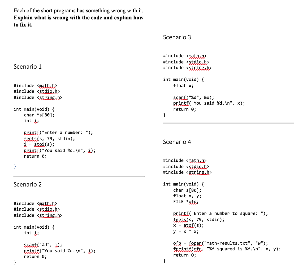 Solved Each of the short programs has something wrong with | Chegg.com