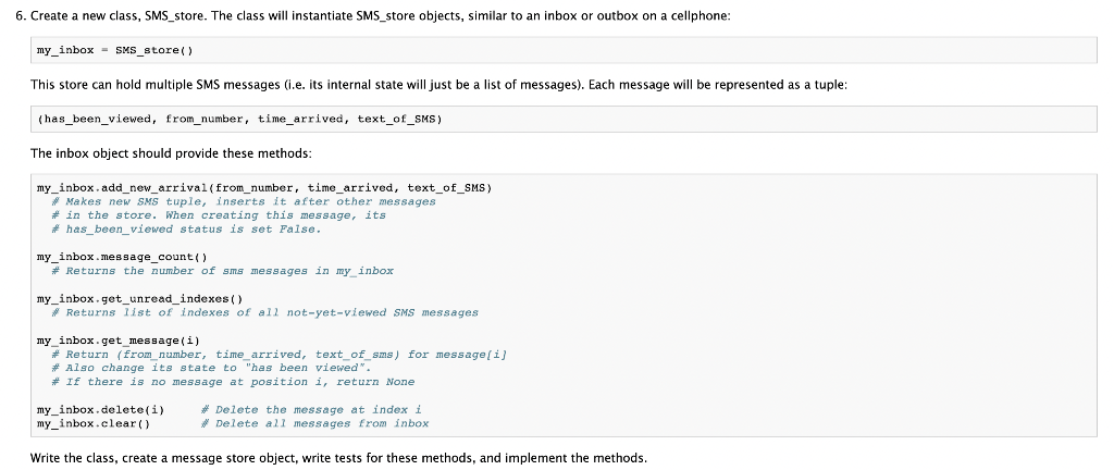 Solved 6. Create a new class, SMS_store. The class will | Chegg.com