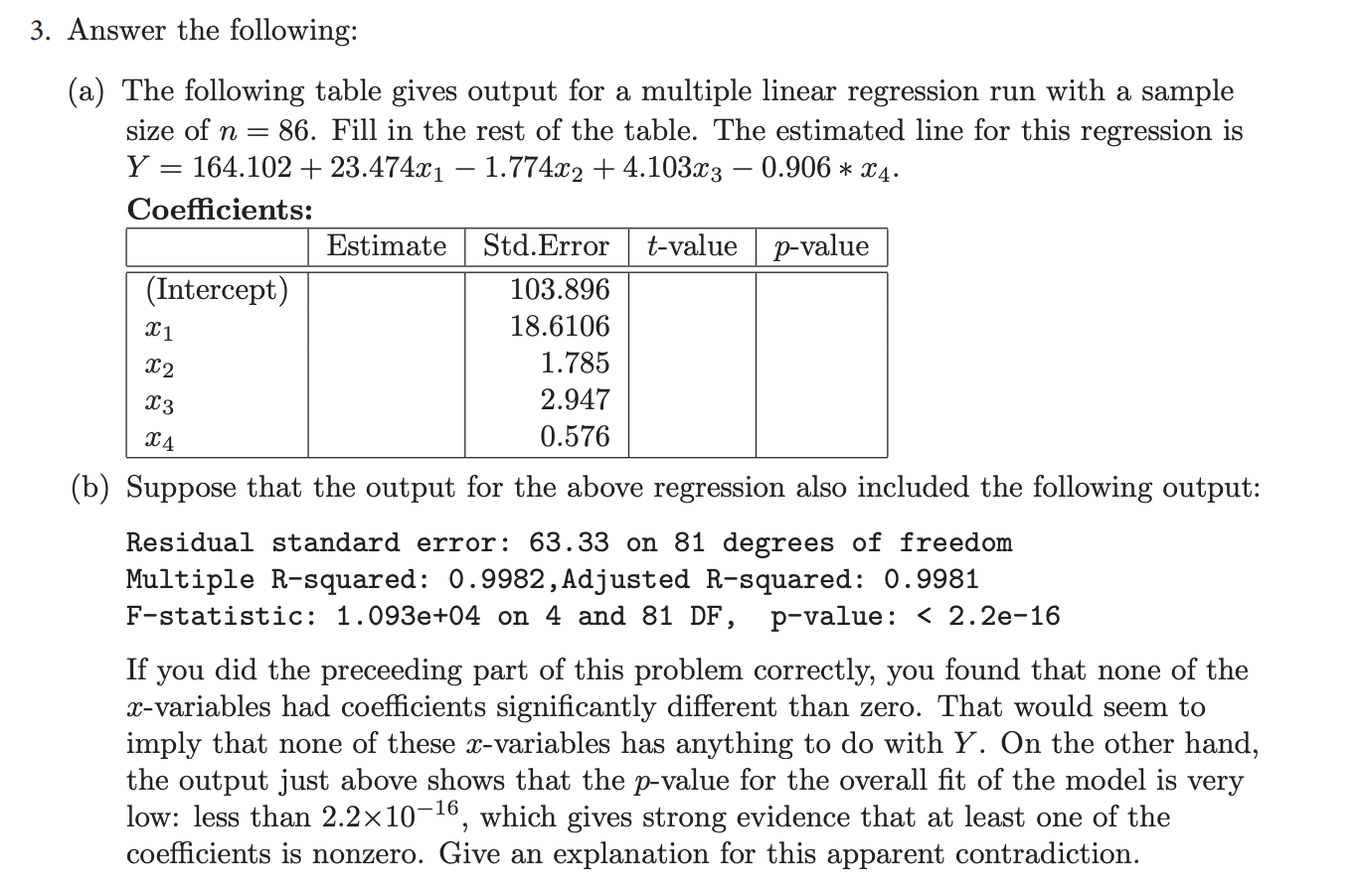 Solved Answer the following: (a) The following table gives | Chegg.com