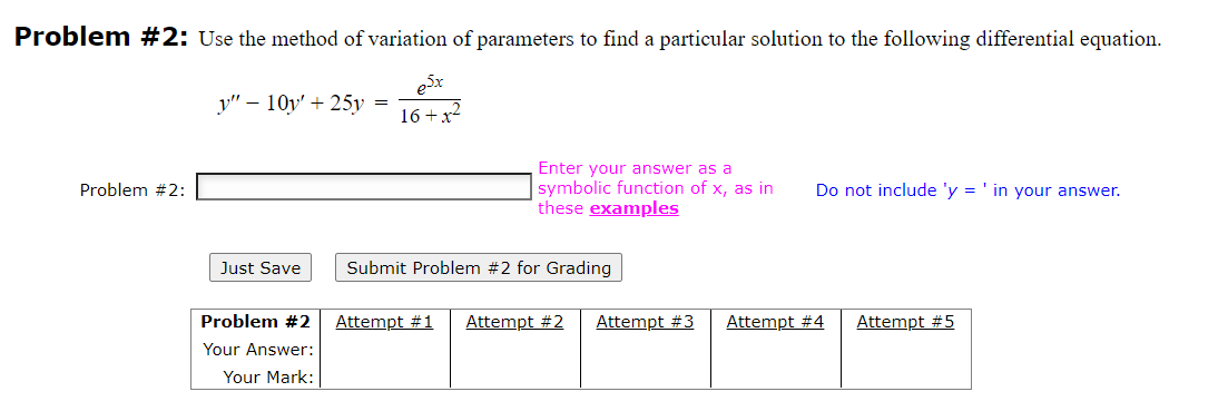 Solved Problem 2 Use The Method Of Variation Of Parameters