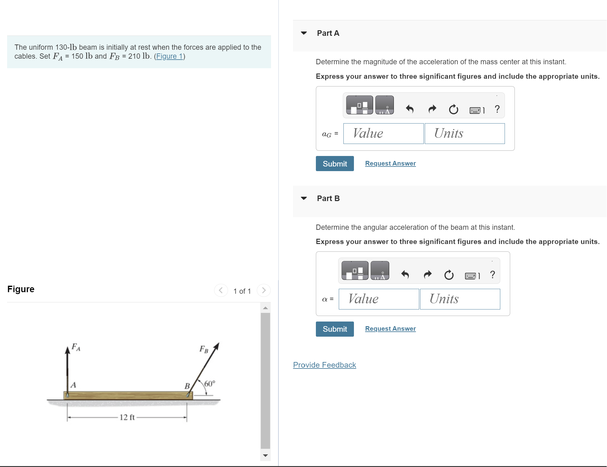 Solved The uniform 130-lb beam is initially at rest when the | Chegg.com
