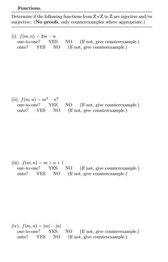 Solved Functions. Determine if the following functions from | Chegg.com