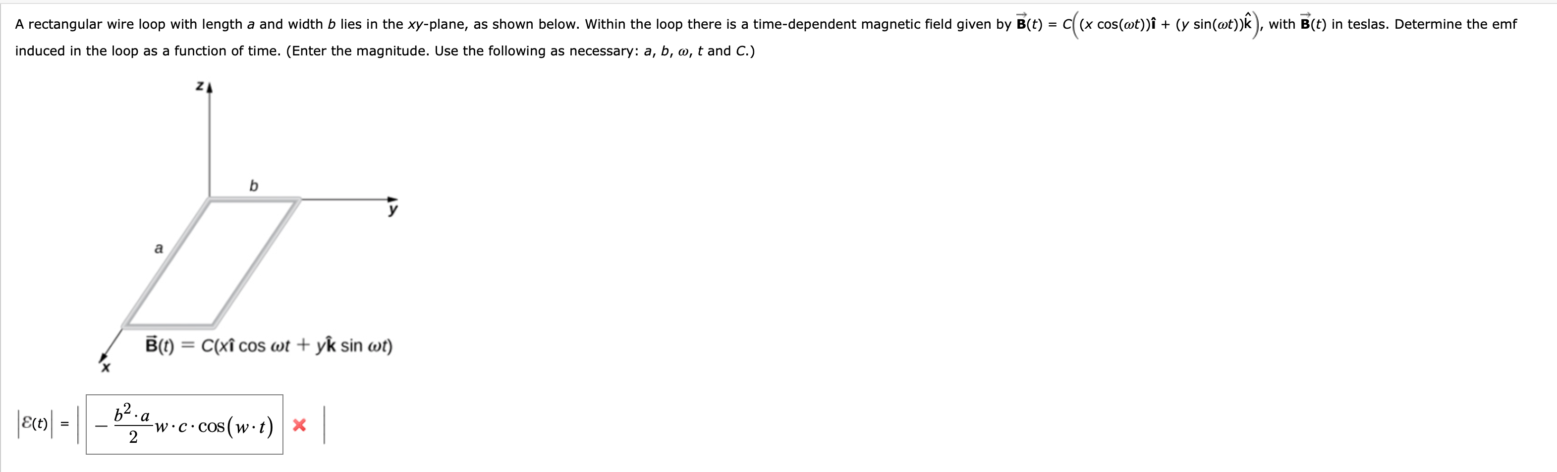 Solved A rectangular wire loop with length a and width b | Chegg.com