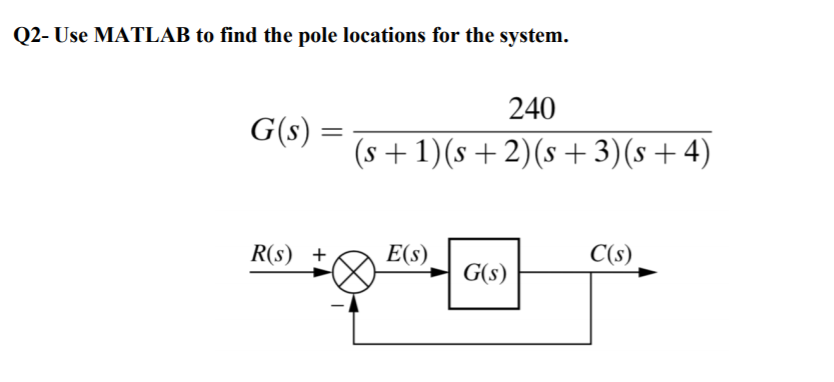 Solved Q2- Use MATLAB to find the pole locations for the | Chegg.com