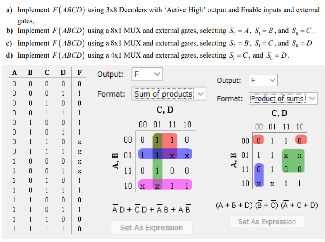 Solved Given The Following Truth Table Kmap And Sop