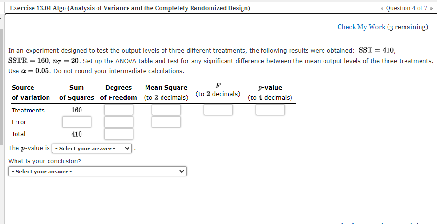Solved Exercise 13.04 Algo (Analysis of Variance and the | Chegg.com