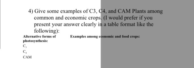 Solved 4) Give some examples of C3, C4, and CAM Plants among | Chegg.com