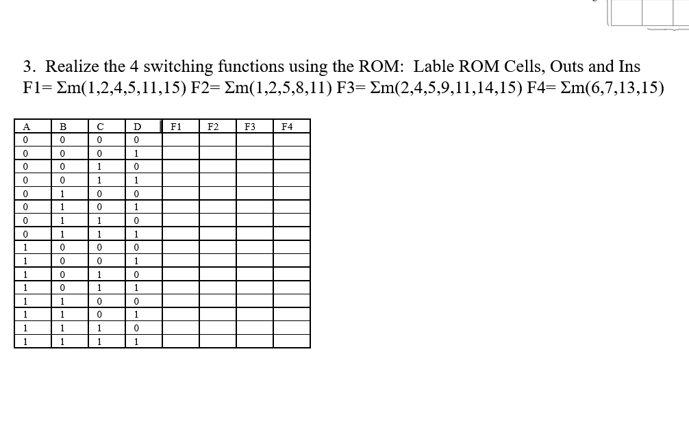 Solved 3. Realize the 4 switching functions using the ROM: | Chegg.com